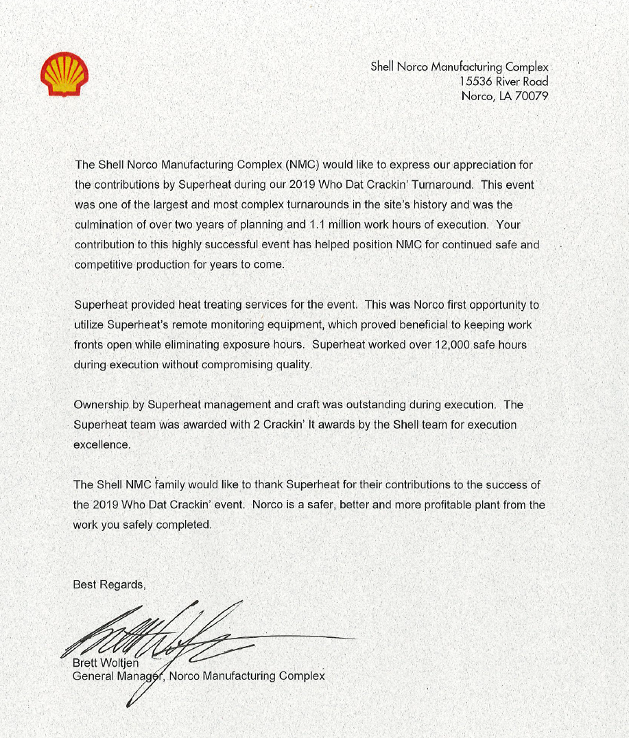 Execution Excellence Award for 2019 Shell Norco Turnaround | Superheat